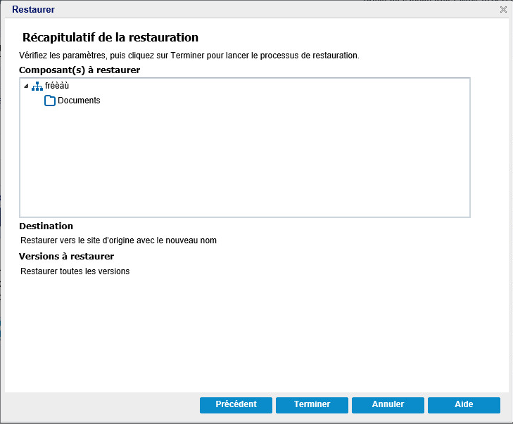 Définition des options de restauration
